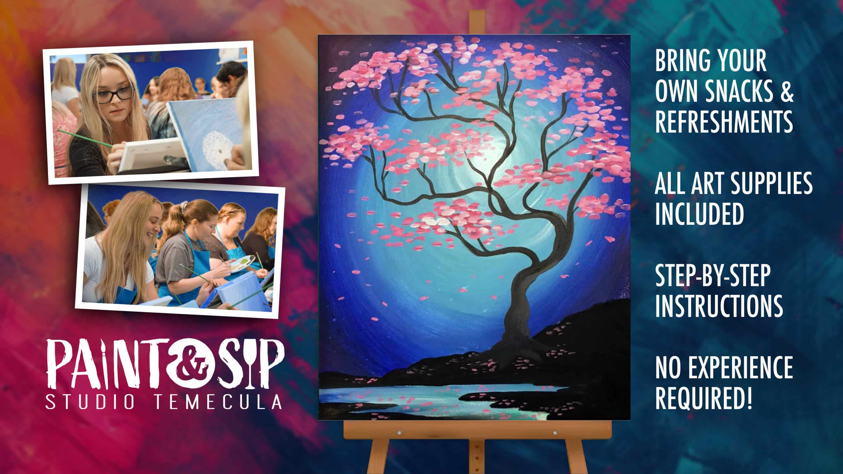 Painting Class - “Cherry Blossom Moonlight” | Paint & Sip Studio Temecula